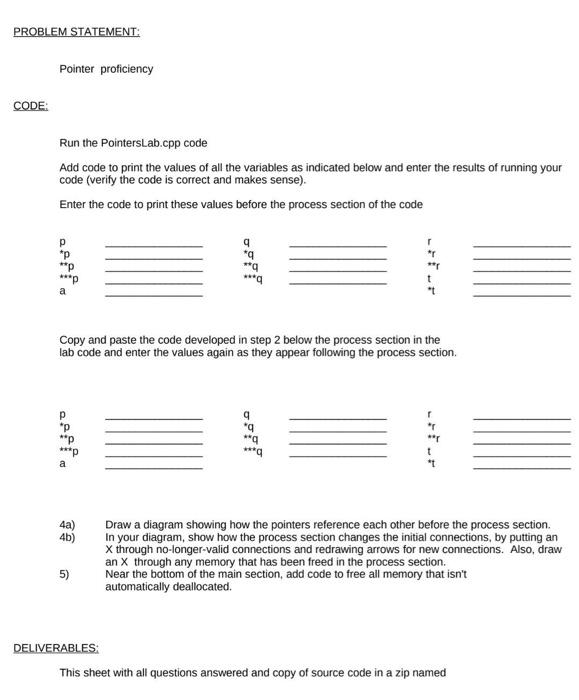Solved Run the PointersLab.cpp code Add code to print the | Chegg.com