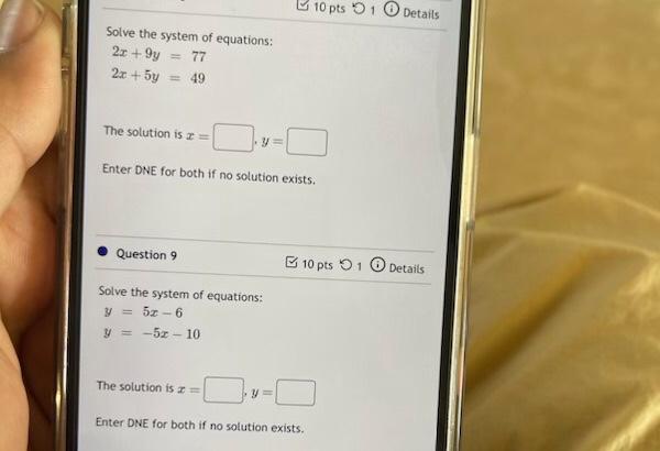 Solved Solve the system of equations: 2x+9y=772x+5y=49 The | Chegg.com