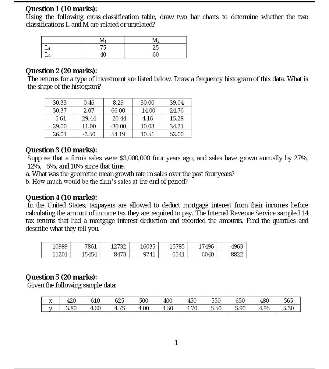 Solved Question 1 10 Marks Using The Following 
