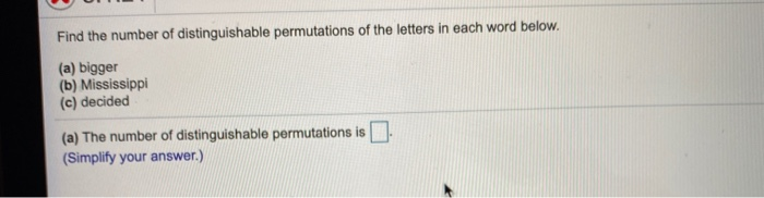 Solved a. the # of distinguishable permutations b. the # of | Chegg.com