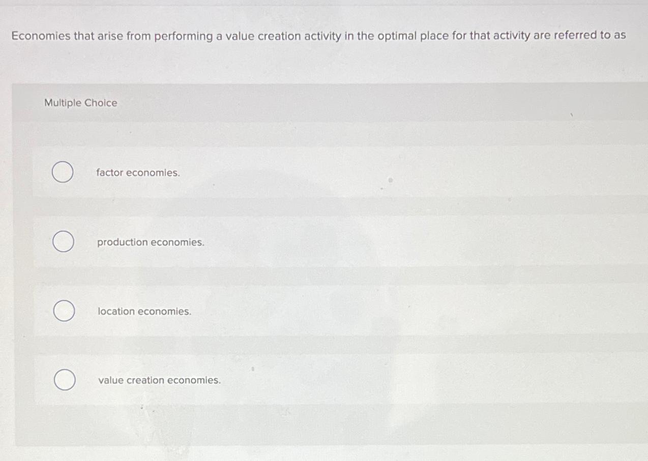 Solved Economies that arise from performing a value creation | Chegg.com