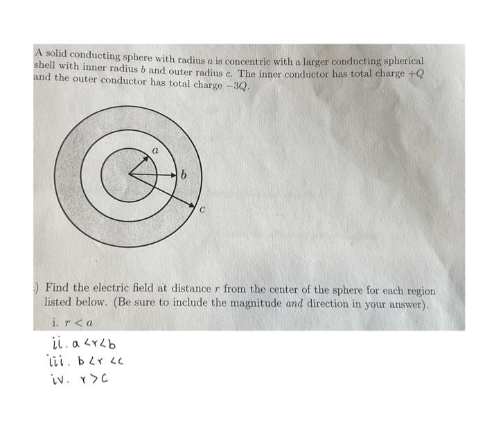 Solved A solid conducting sphere with radius a is concentric | Chegg.com