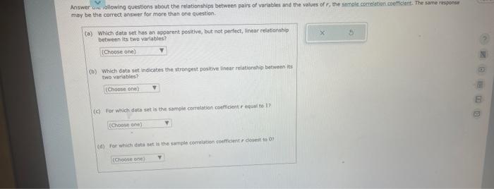 Solved Below are four hivariase data sets and their scather | Chegg.com