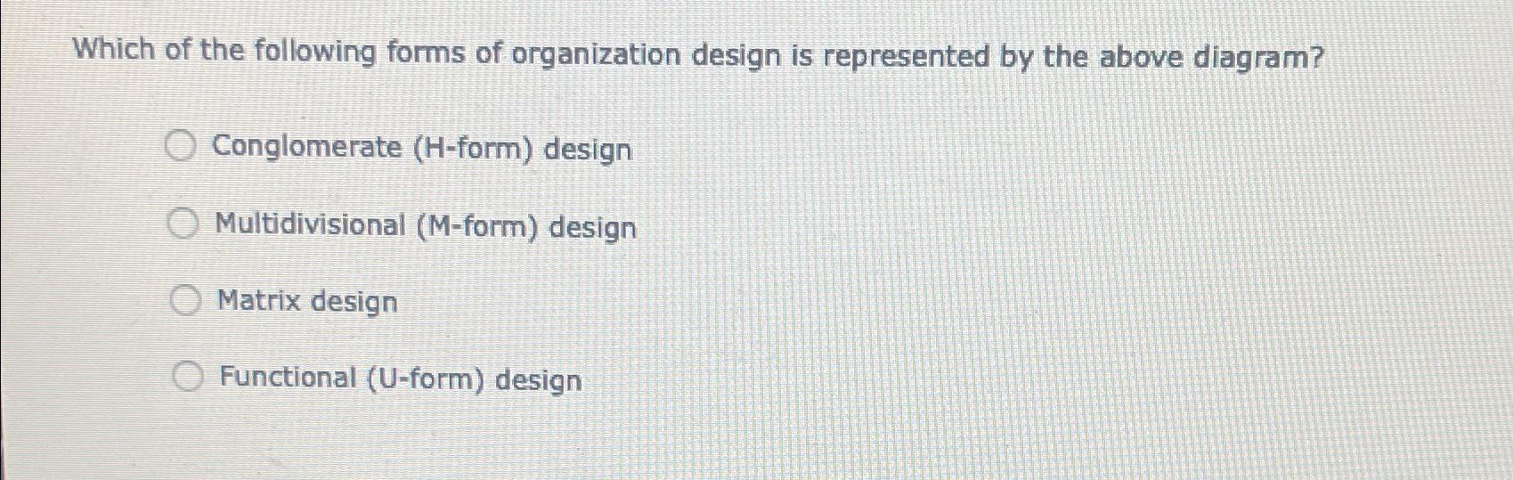 Solved Which of the following forms of organization design | Chegg.com