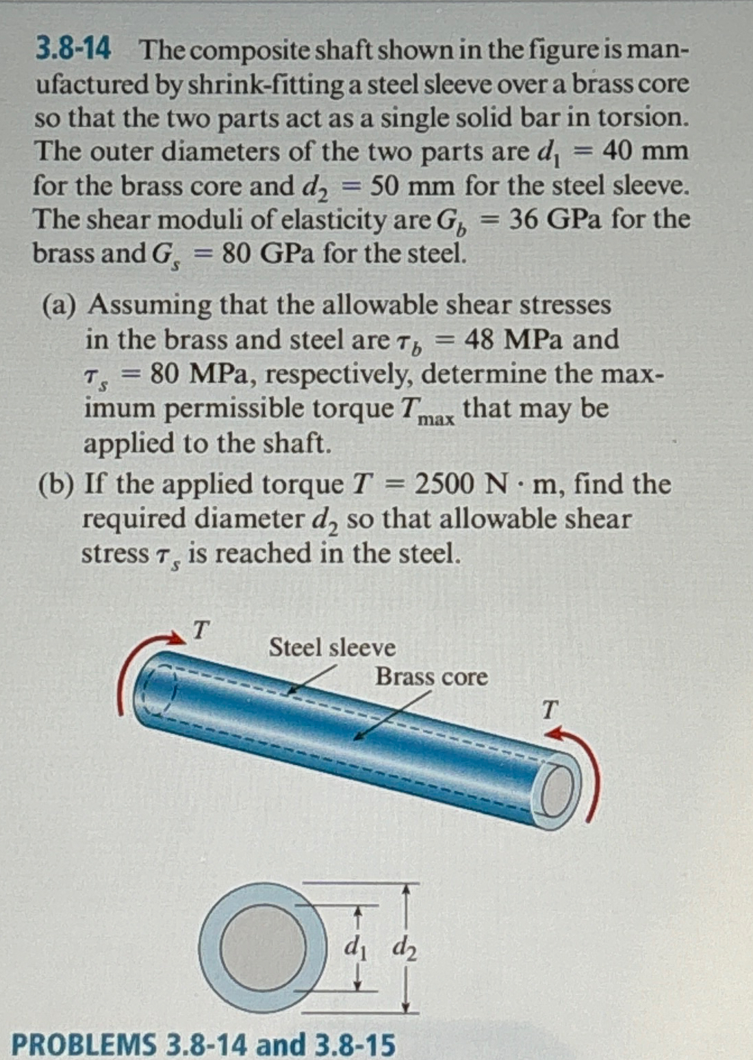 Solved 3.8-14 ﻿The composite shaft shown in the figure is | Chegg.com