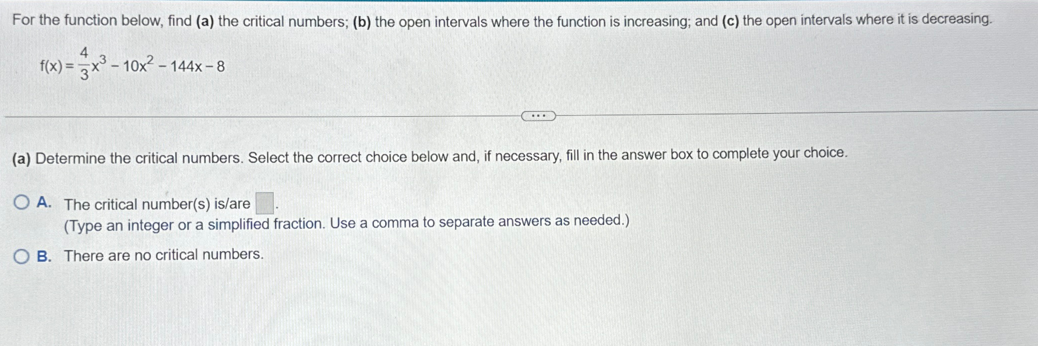 Solved For the function below, find (a) ﻿the critical | Chegg.com