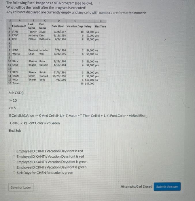 Solved The following Excel image has a VBA program (see | Chegg.com