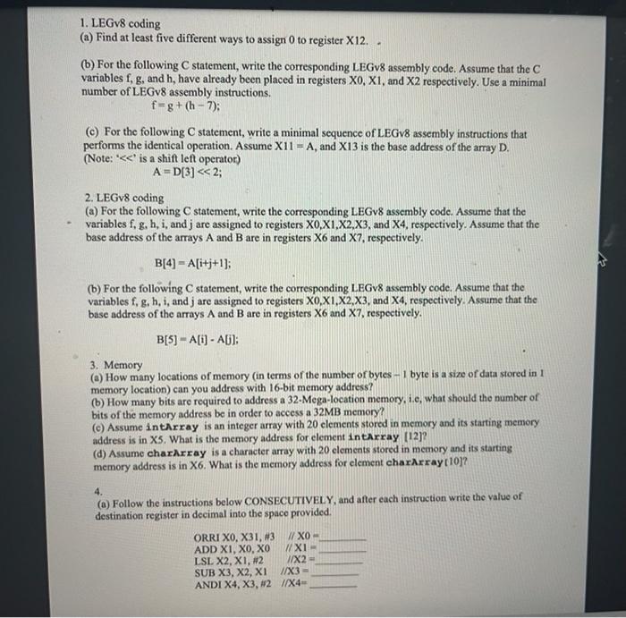 Solved 1 Legv8 Coding A Find At Least Five Different Ways 