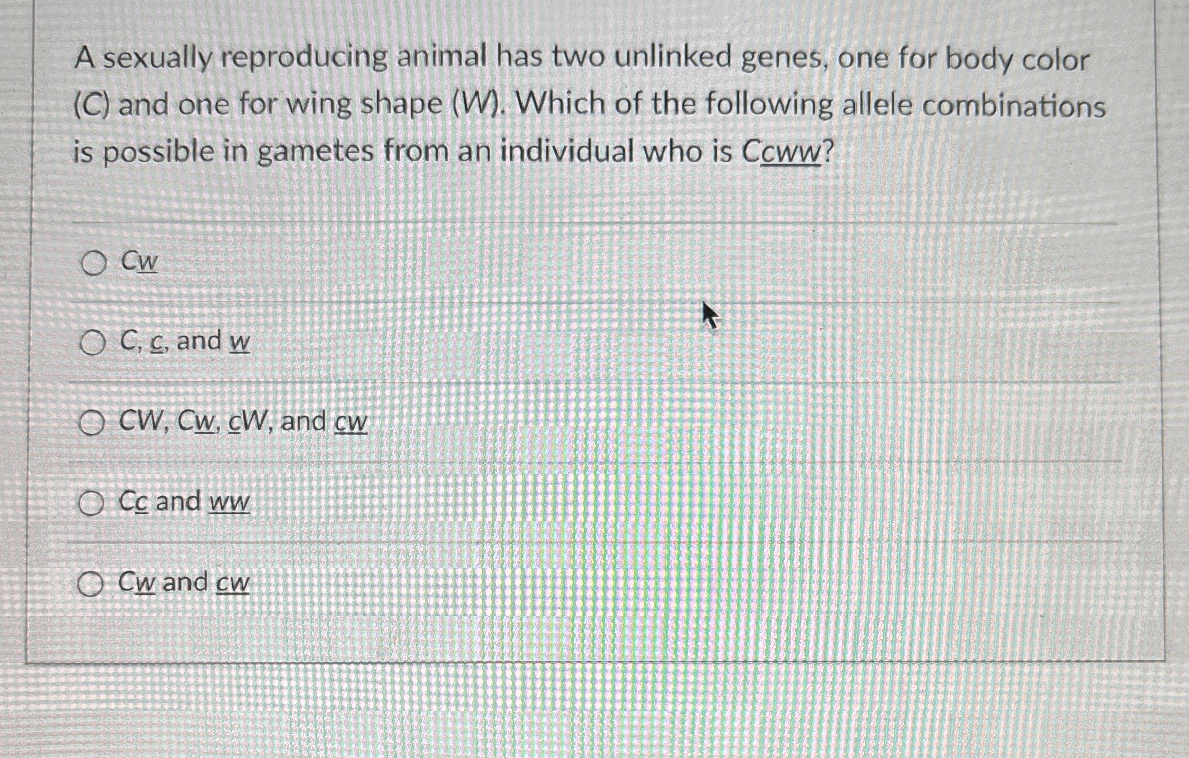 Solved A sexually reproducing animal has two unlinked genes, | Chegg.com