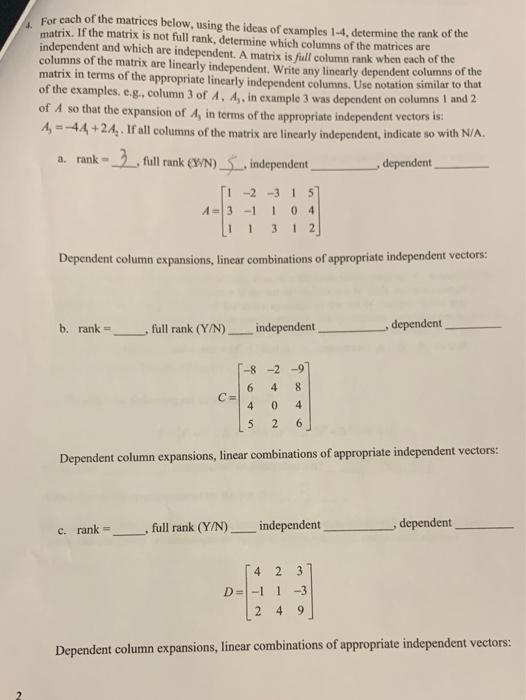 Solved For each of the matrices below, using the ideas of | Chegg.com