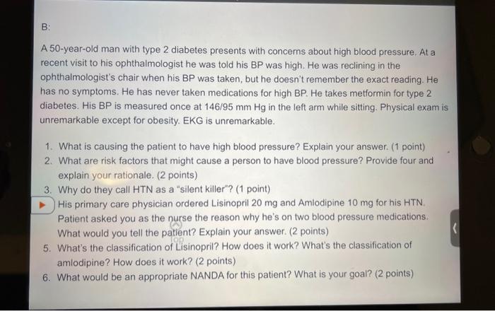 Solved Bob, a 65-year-old man with a history of HTN, CHF, | Chegg.com