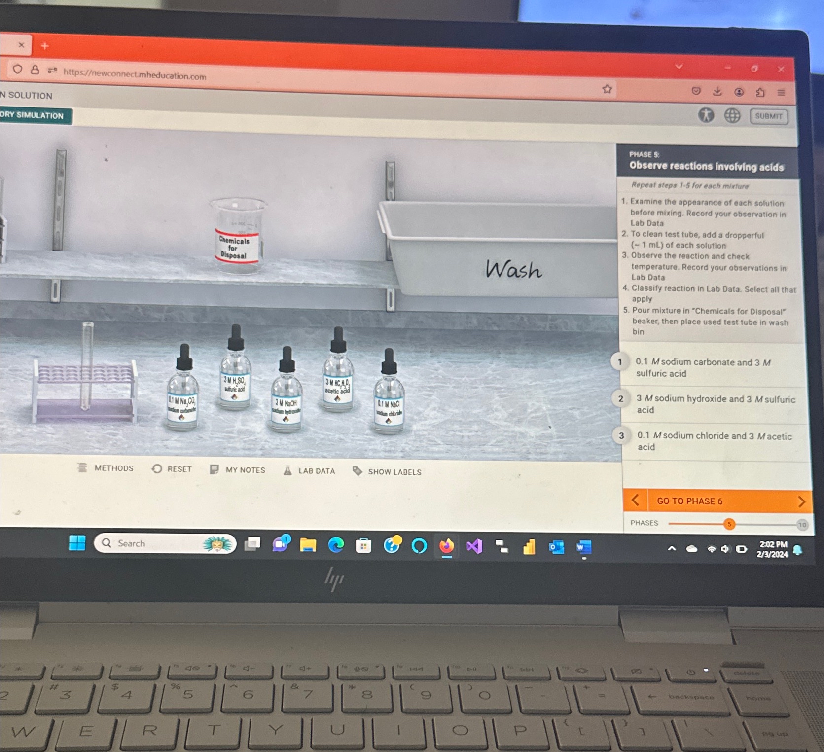 PHASE 5:Observe reactions involving acidsRepeat steps | Chegg.com