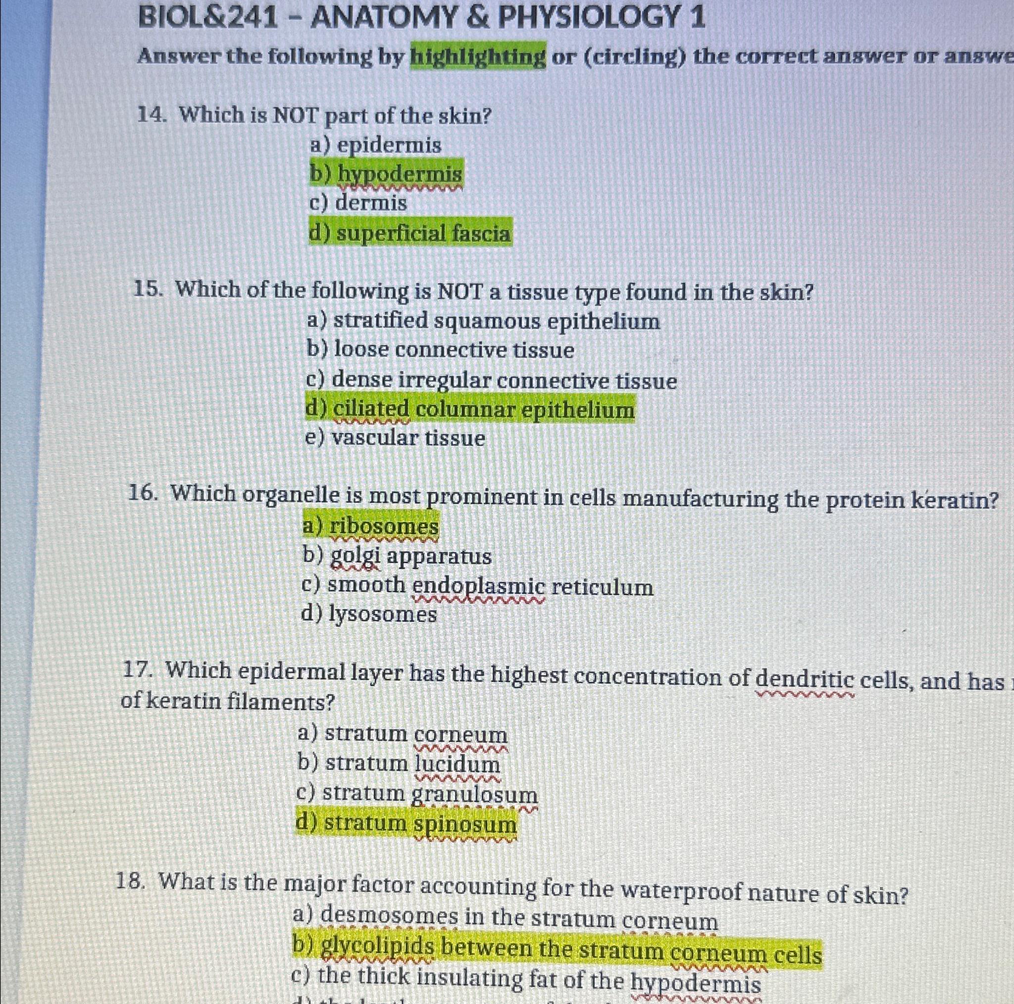 Solved BIOL&241 - ﻿ANATOMY & PHYSIOLOGY 1Answer the | Chegg.com