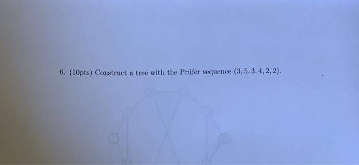 Solved 6. (10pts) Construct a tree with the Prüfer sequence | Chegg.com