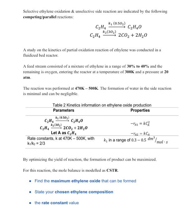 Solved Selective ethylene oxidation & unselective side | Chegg.com