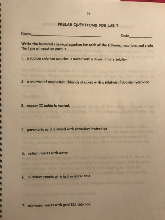Solved PRELAB QUESTIONS FOR LAB 7 Name Date Write the | Chegg.com