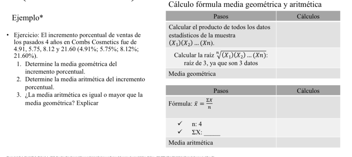 Solved Cálculo fórmula media geométrica y | Chegg.com