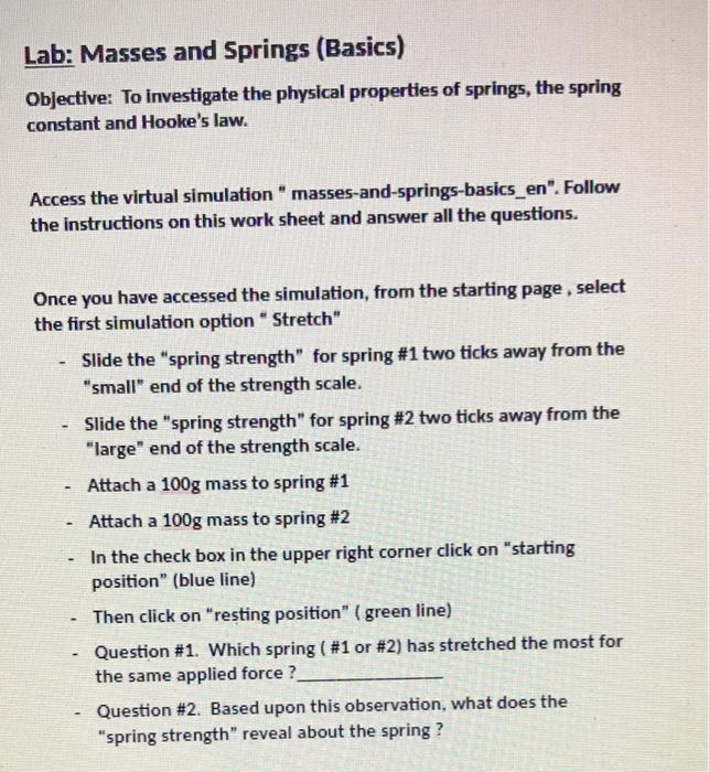 Solved Lab: Masses and Springs (Basics) Objective: To | Chegg.com