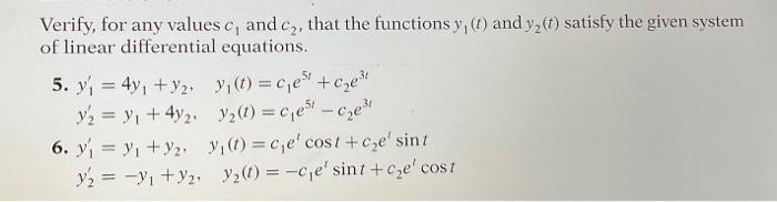 Solved Verify, for any values c1 and c2, that the functions | Chegg.com