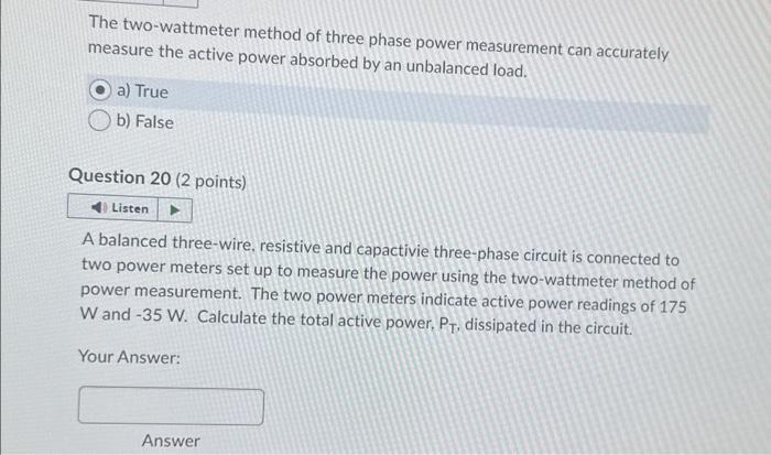 Solved The two-wattmeter method of three phase power | Chegg.com