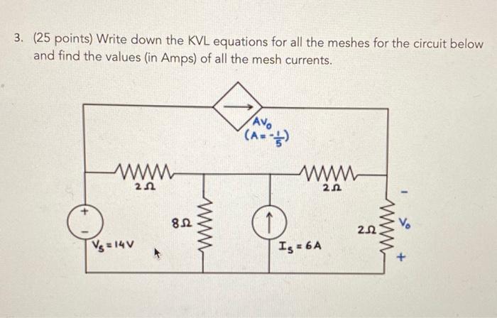 Solved 3. (25 points) Write down the KVL equations for all | Chegg.com
