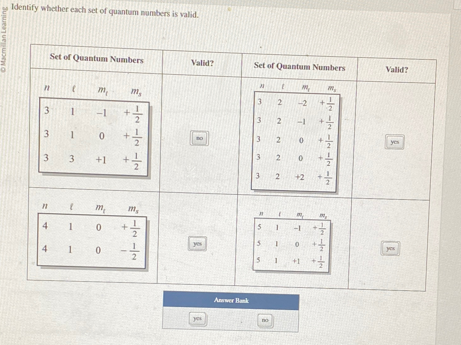 Solved Identify whether each set of quantum numbers is | Chegg.com