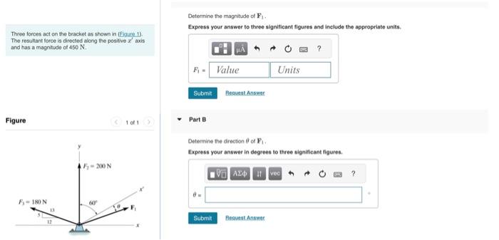 Solved Determine the magnitude of F1. Express your answer to | Chegg.com