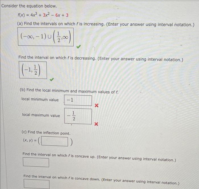 Solved Consider the equation below. f(x) = 4x3 + 3x2 - 6x + | Chegg.com