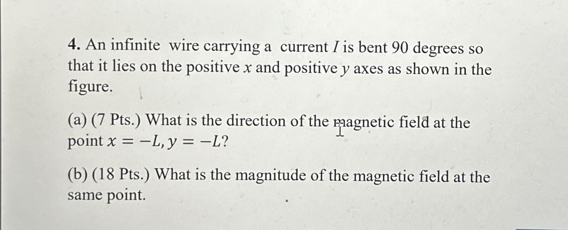 Solved An infinite wire carrying a current I is bent 90 | Chegg.com