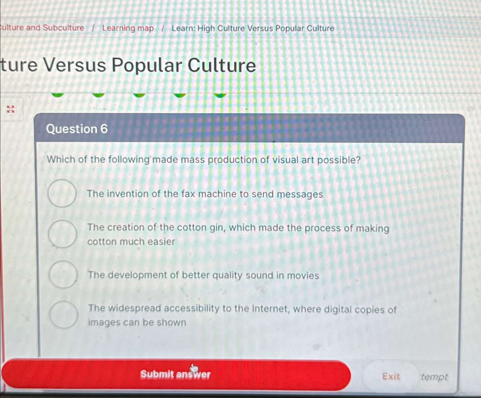 Solved :ulture and SubcultureLearning mapLearn: High Culture | Chegg.com