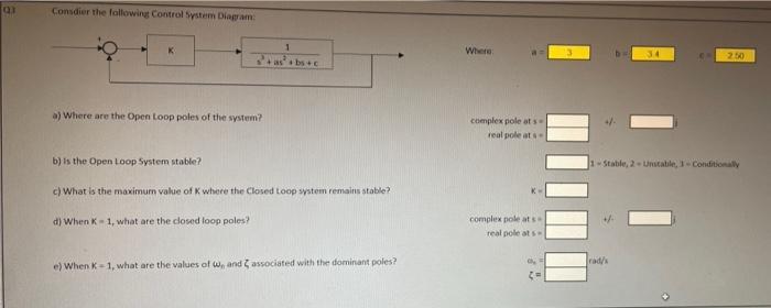 Solved 033 Consdier the following Control System Diagram: a) | Chegg.com
