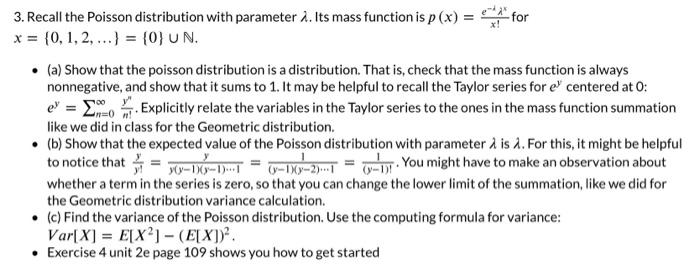Solved 3. Recall the Poisson distribution with parameter λ. | Chegg.com