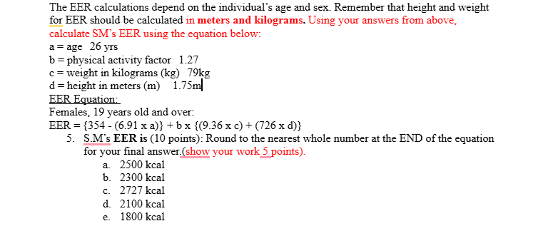The EER calculations depend on ﻿the individual's age | Chegg.com