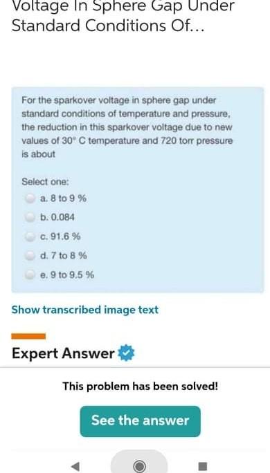 Solved Voltage In Sphere Gap Under Standard Conditions Of... | Chegg.com