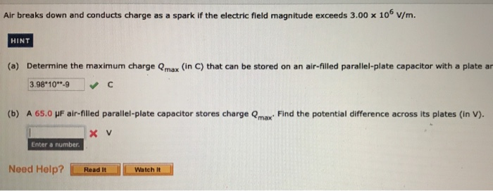Solved Air breaks down and conducts charge as a spark if the | Chegg.com