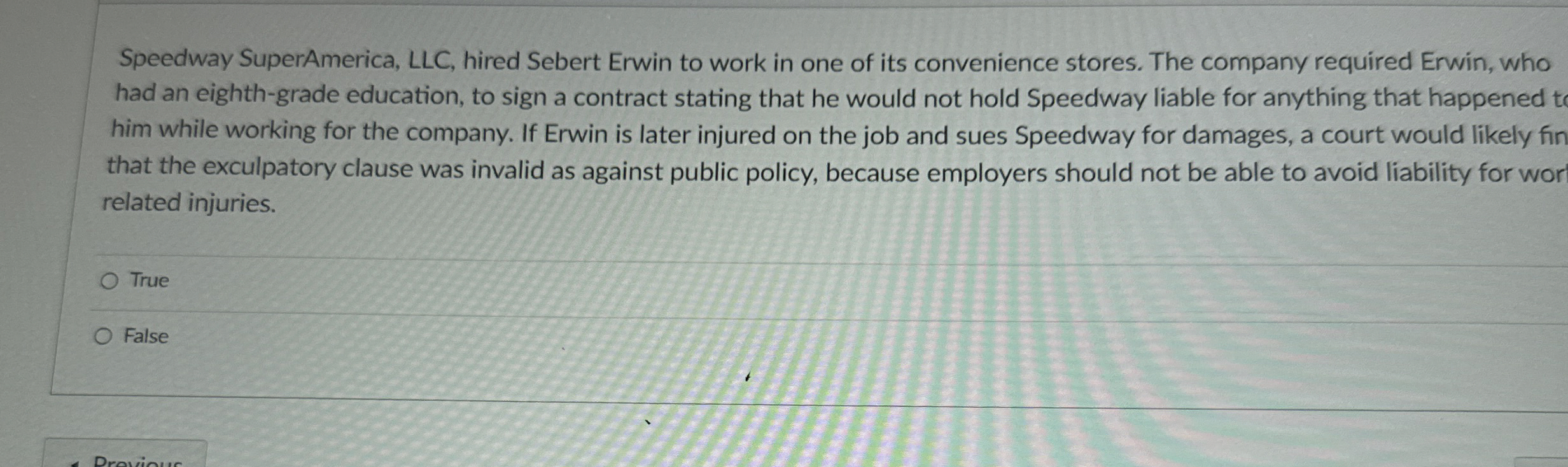 Solved Speedway SuperAmerica, LLC, ﻿hired Sebert Erwin to | Chegg.com