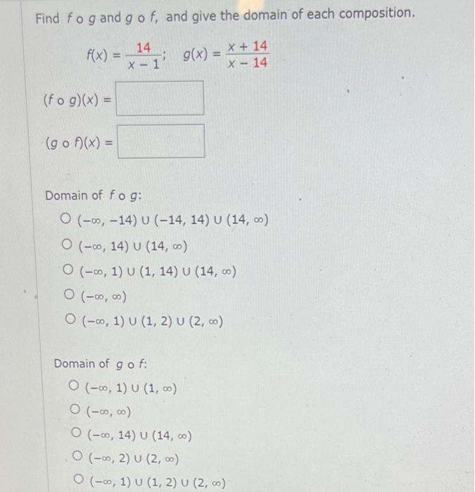 Solved Find f∘g and g∘f, and give the domain of each | Chegg.com
