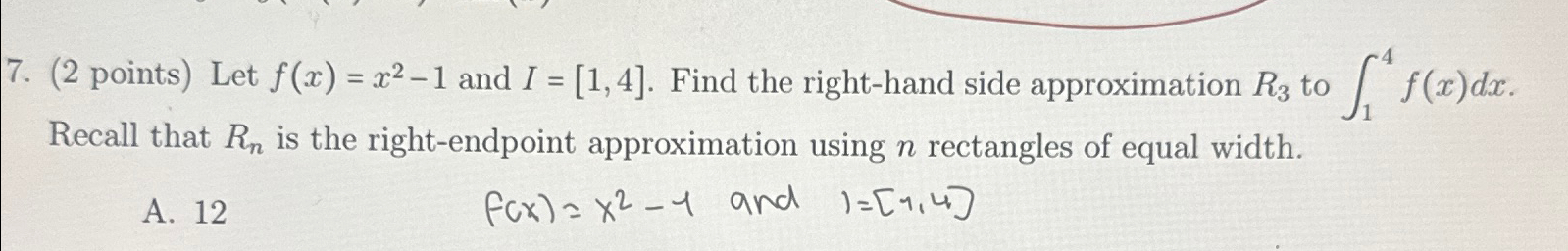 Solved (2 ﻿points) ﻿Let f(x)=x2-1 ﻿and I=[1,4]. ﻿Find the | Chegg.com