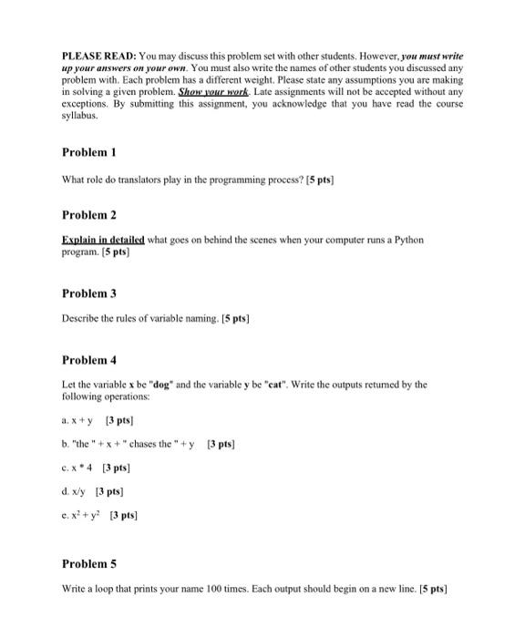 Solved PLEASE READ: You may discuss this problem set with | Chegg.com