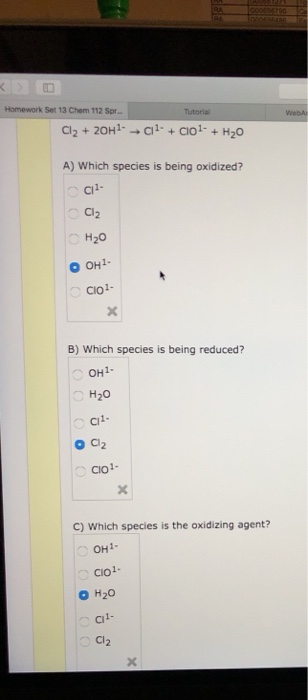 Solved WebA Homework Set 13 Chem 112 Spr... Tutorial Cl2 + | Chegg.com