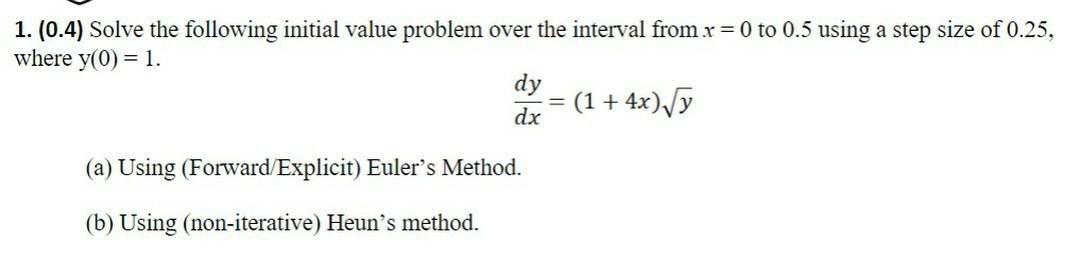 Solved 1. (0.4) Solve the following initial value problem | Chegg.com