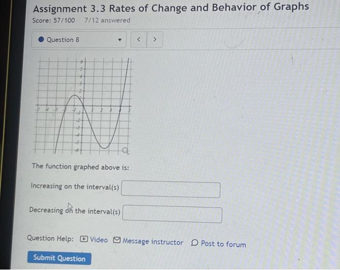 Solved Assignment 3.3 Rates of Change and Behavior of Graphs | Chegg.com