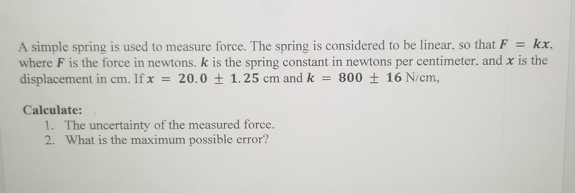 Solved A simple spring is used to measure force. The spring | Chegg.com
