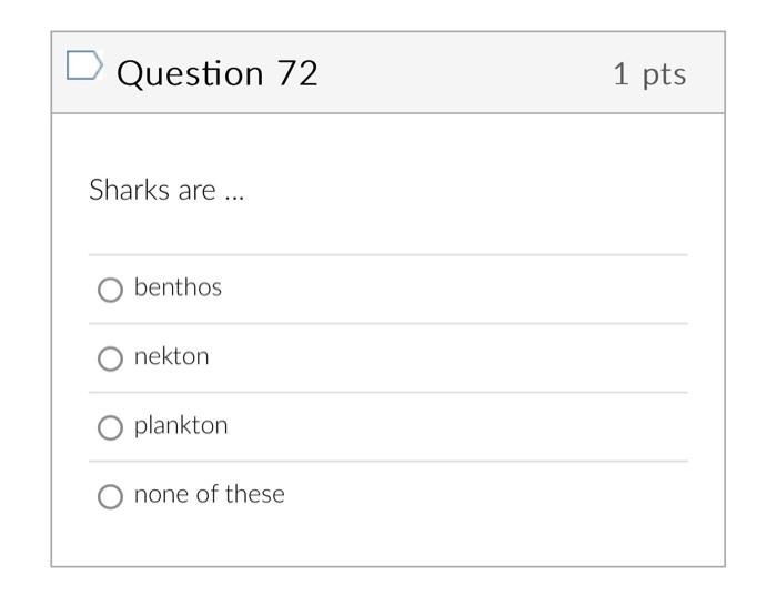 Solved Question 72 1pts Sharks are ... benthos nekton | Chegg.com