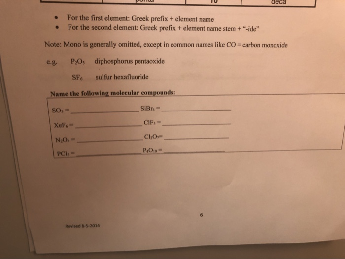 Solved deca For the first element: Greek prefix + element | Chegg.com