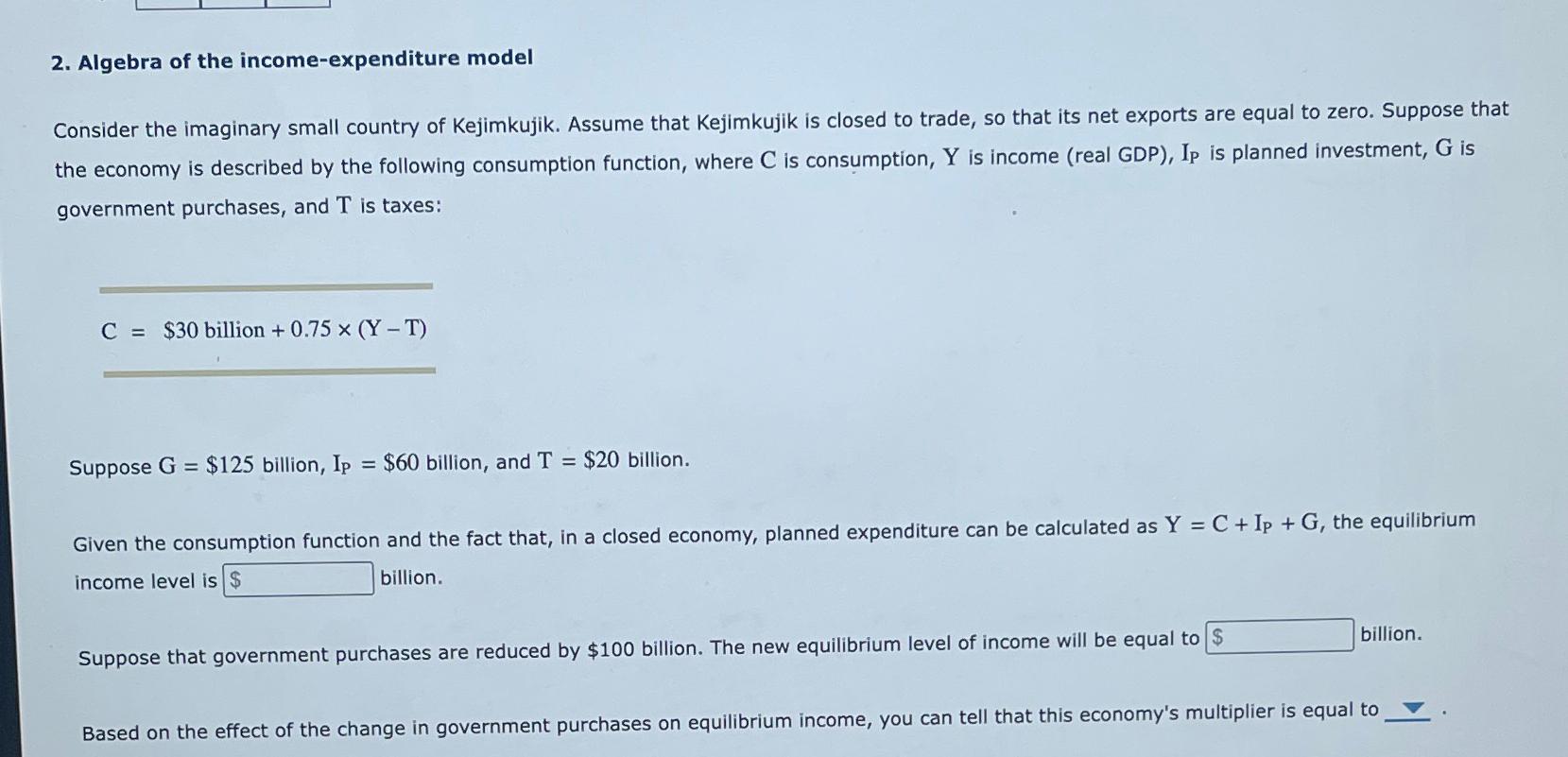 Solved Algebra of the income-expenditure modelConsider the | Chegg.com