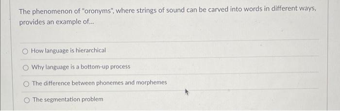 Solved The phenomenon of "oronyms", where strings of sound | Chegg.com