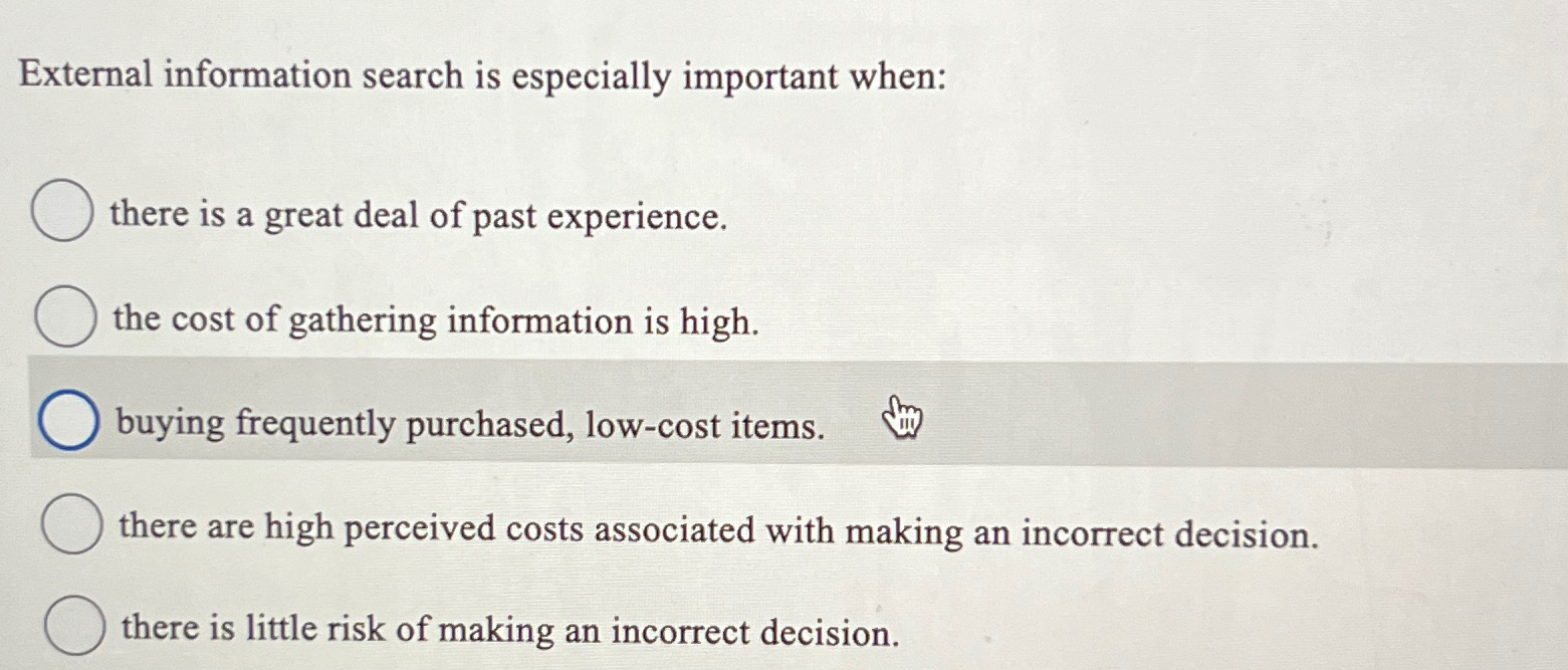 Solved External information search is especially important | Chegg.com