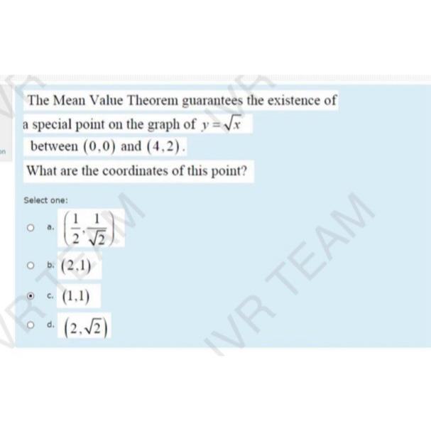 Solved The Mean Value Theorem guarantees the existence of a | Chegg.com