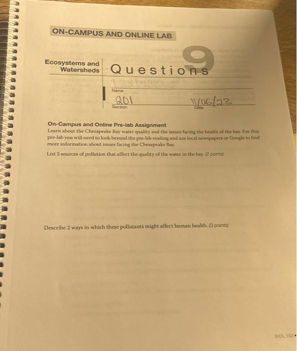 Solved ON-CAMPUS AND ONLINE LAB On-Campus and Online Pre-lab | Chegg.com